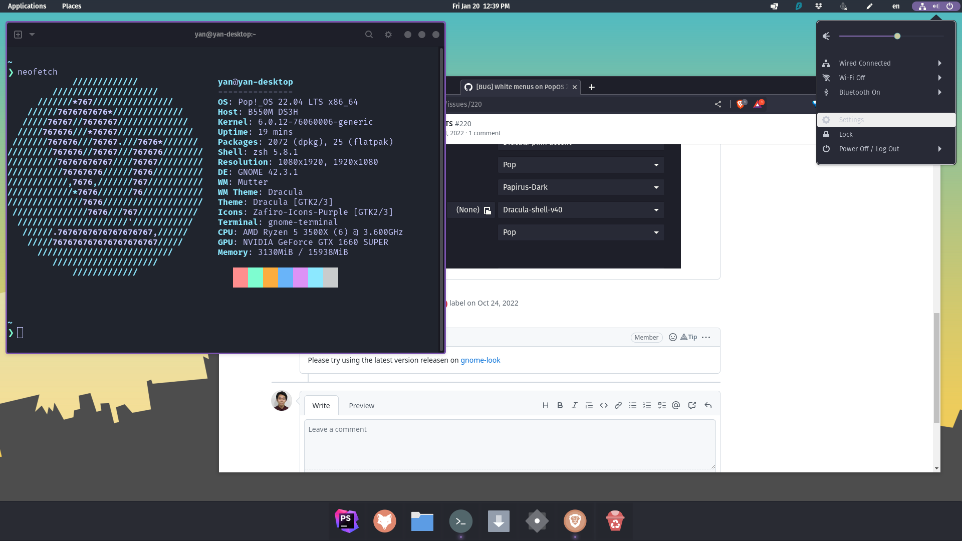 [BUG] White menus on PopOS 22.04 LTS · Issue #220 · dracula/gtk · GitHub