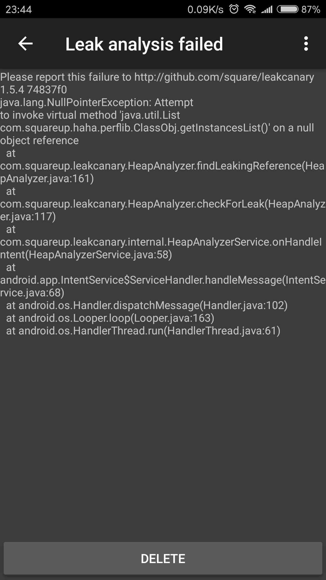 Leak analysis failed · Issue #898 · square/leakcanary · GitHub