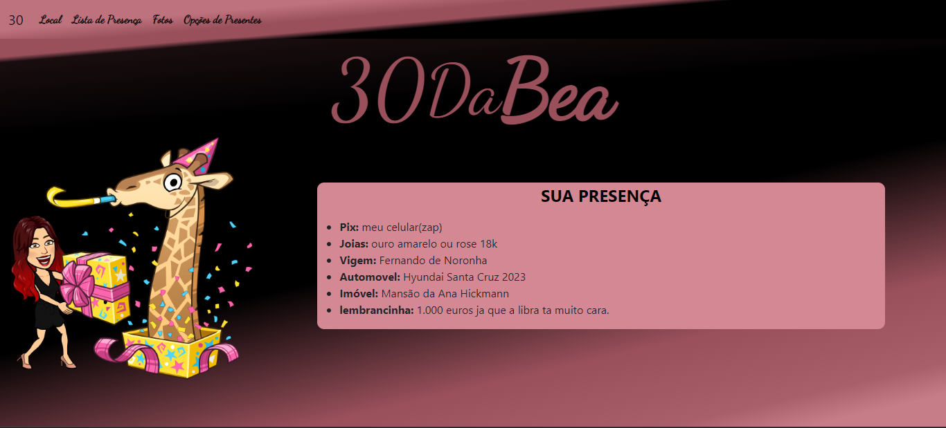 GitHub - BeaCavalheiro/aniversario: Mais do que um cartão de aniversario ou um convite formal ...