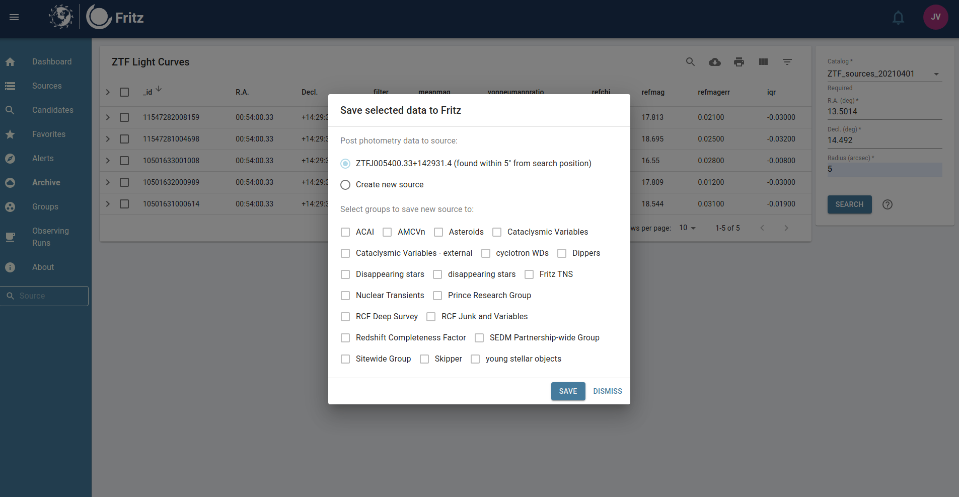 variable star: cannot save sources to group · Issue #349 · fritz-marshal/fritz · GitHub
