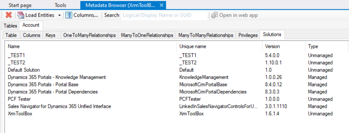Table 'Solution' tab · Issue #24 · MscrmTools/MsCrmTools.MetadataBrowser · GitHub