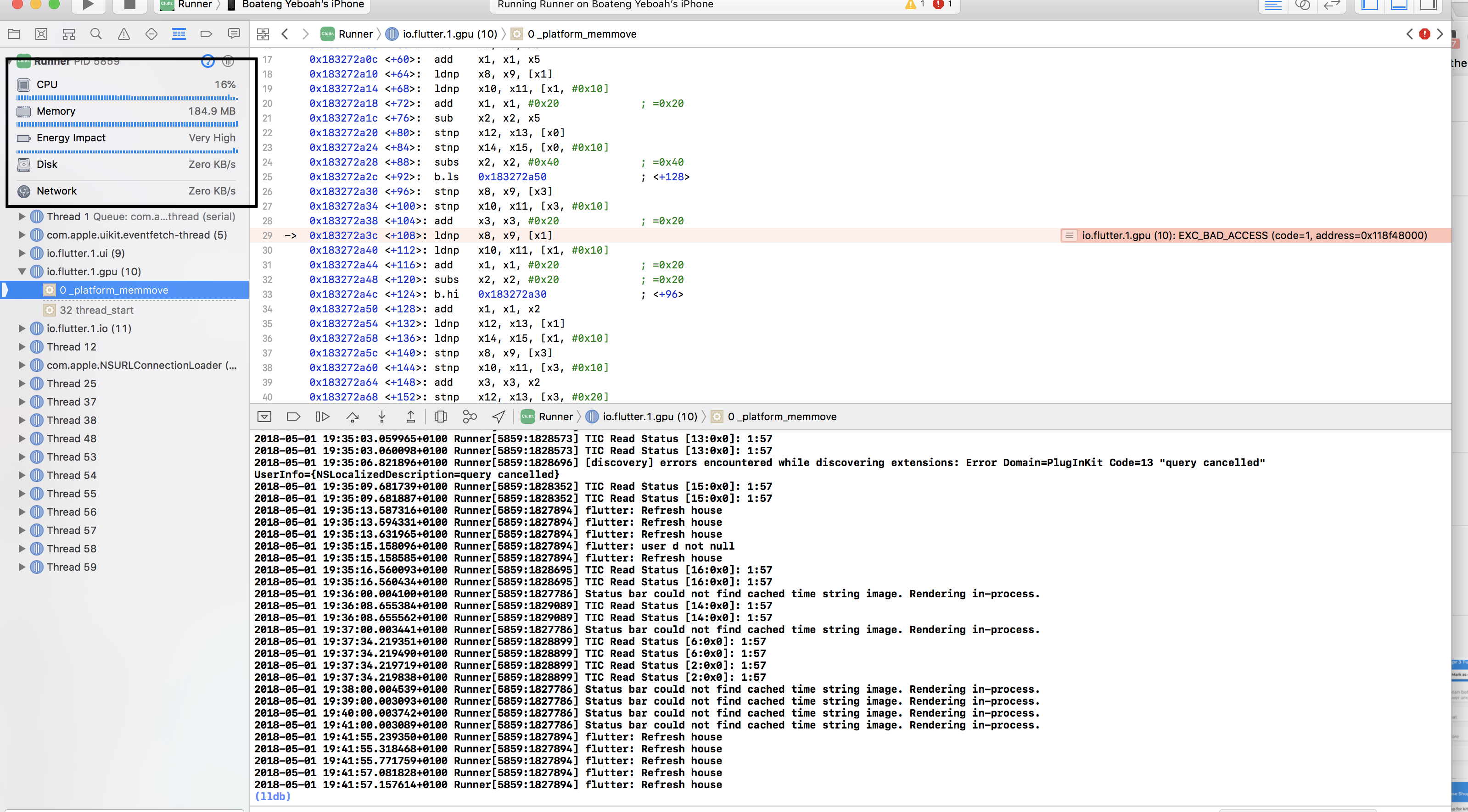 Engine crash while navigating Flutter Gallery on iPod touch · Issue ...
