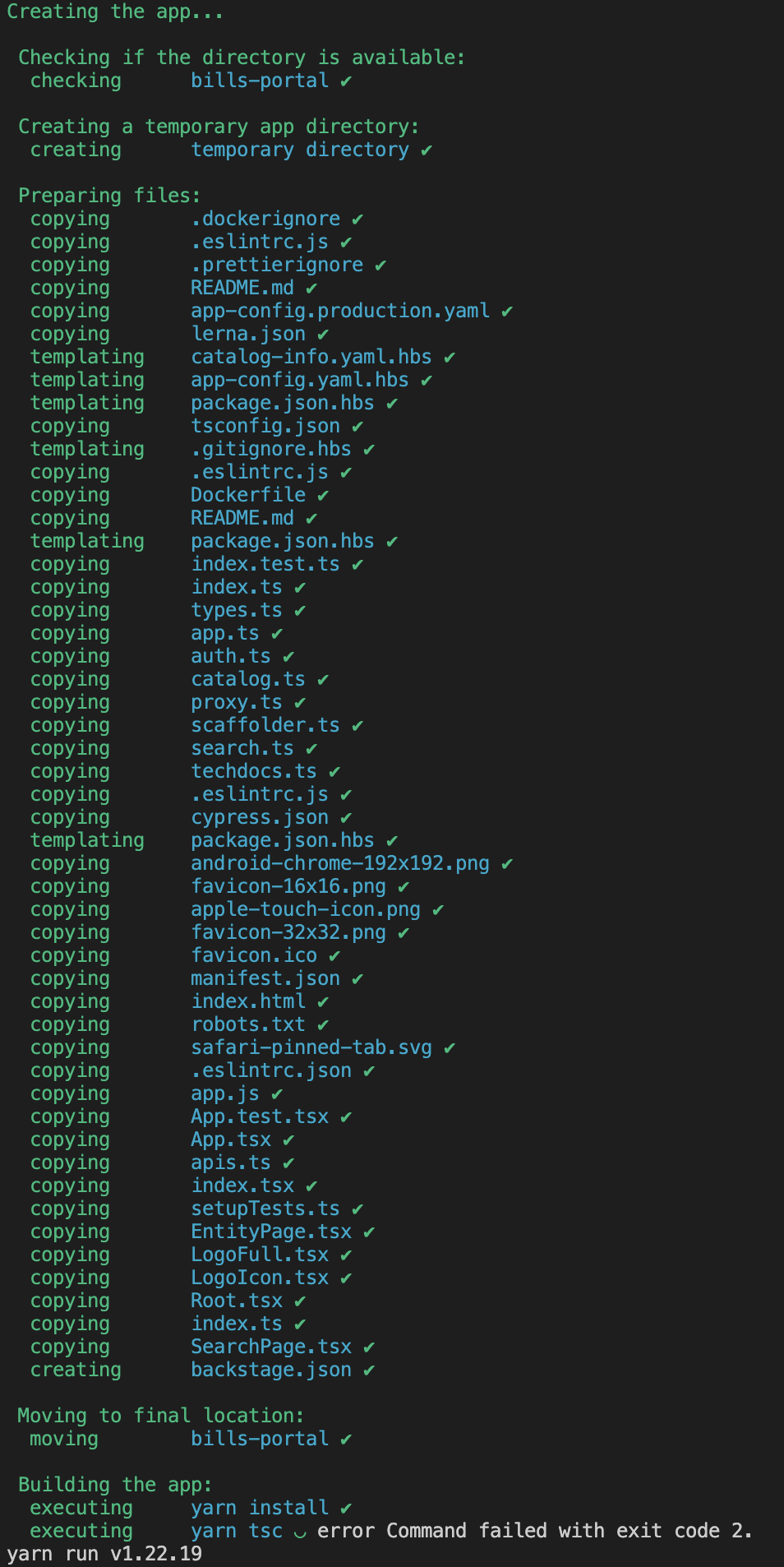 🐛 Bug Report Npx Backstagecreate App Issues With Yarn Tsc · Issue 16311 · Backstage 