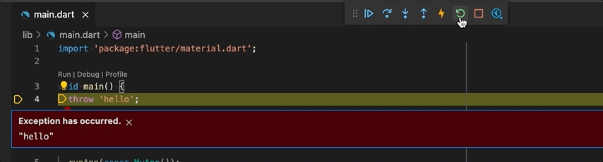 Doing a hot restart while the debugger has paused on exception hangs if before runApp · Issue ...