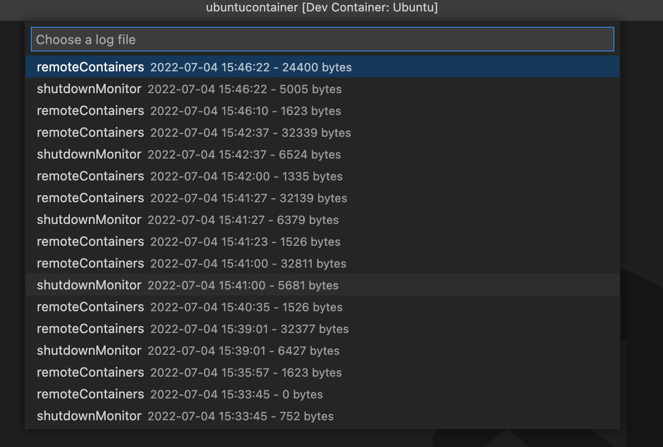 Remote Container Developer Show All Logs Lists Logs With Bogus Dates