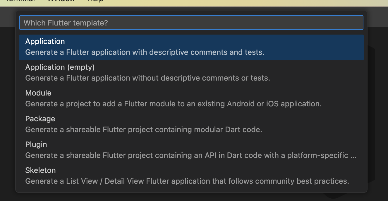 Group "Application" template together better in Flutter: New Project ...