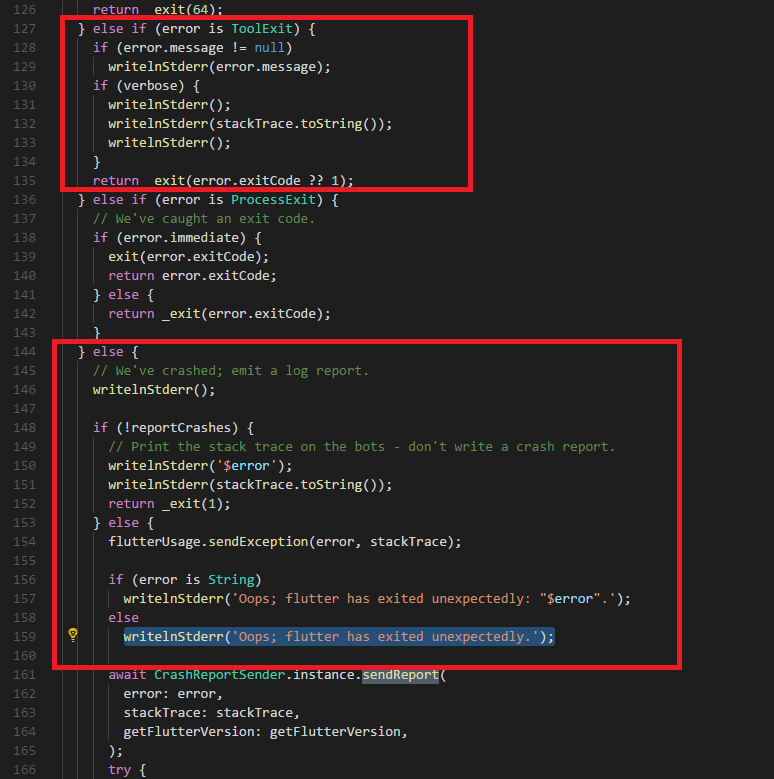 Dart Code doesn't surface errors that come back from `flutter run` (eg ...