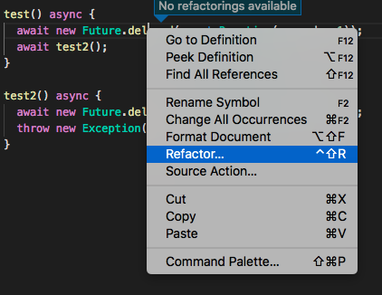 Show Refactors in the context menu · Issue #531 · Dart-Code/Dart-Code · GitHub