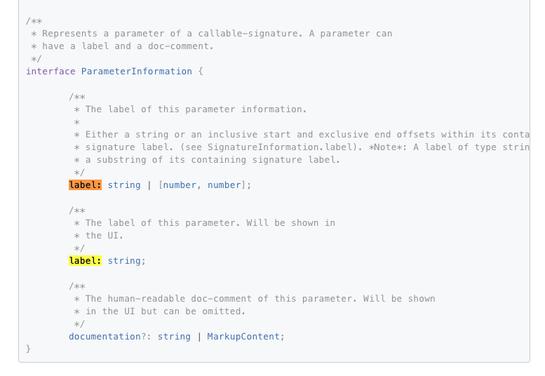 ParameterInformation has duplicate label definition in spec · Issue #643 · microsoft/language ...