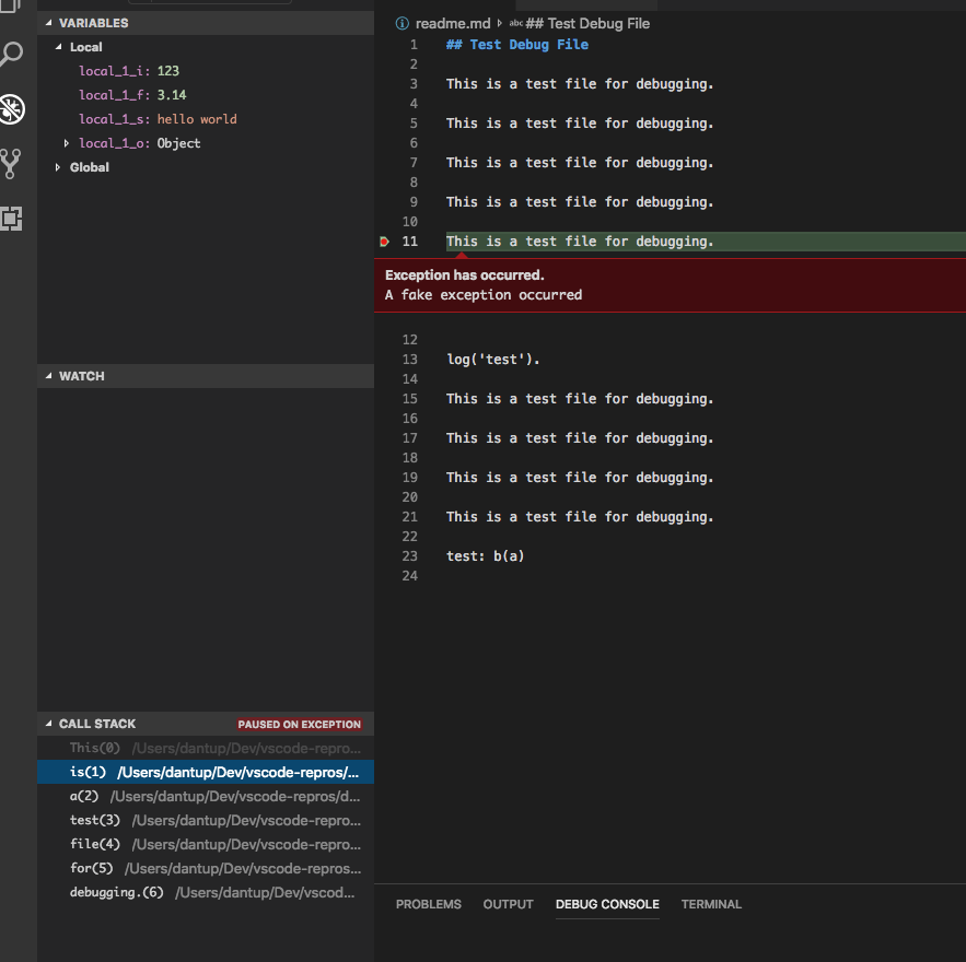 Exception popup doesn't appear until navigating to another frame/file ...