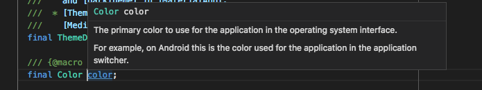Strip dartdoc {@macro's from tooltips · Issue #1420 · Dart-Code/Dart-Code · GitHub