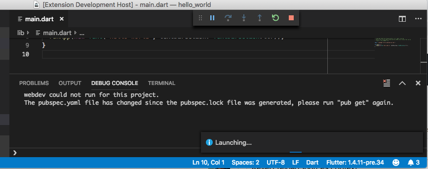 Web projects failing to launch due to not running `pub get` are not ...