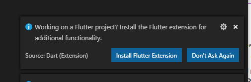 Installing Flutter extension with a project open results in a prompt saying to install Flutter ...