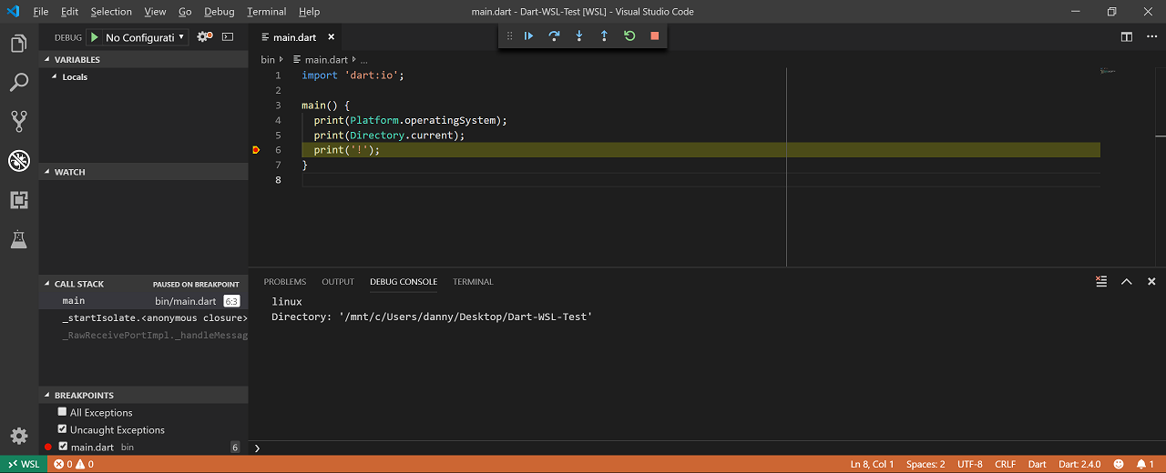 Support running through in WSL through VS Code Remote Development extensions · Issue #435 · Dart ...