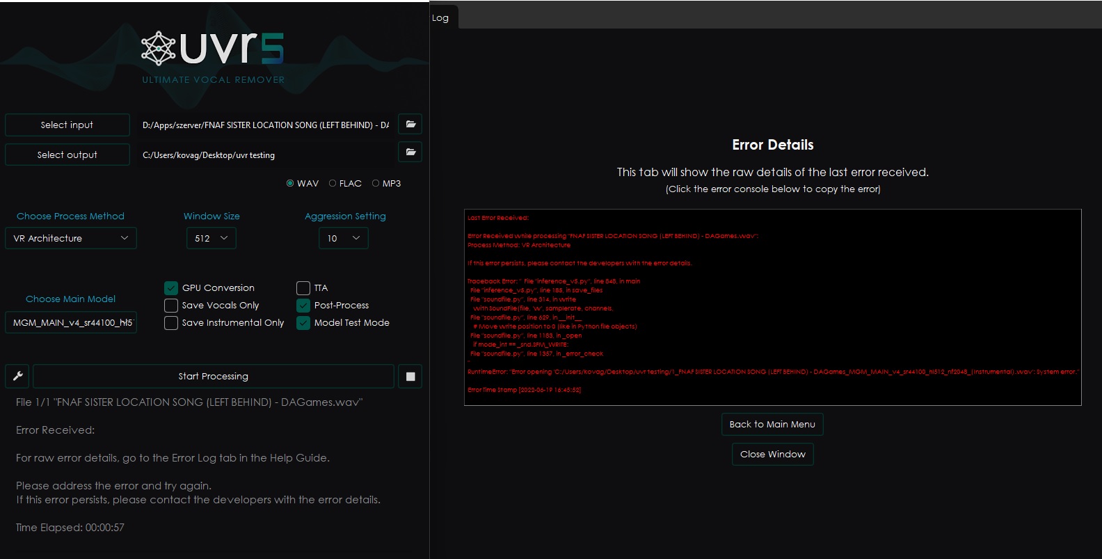 VR Architecture error · Issue #195 · Anjok07/ultimatevocalremovergui · GitHub