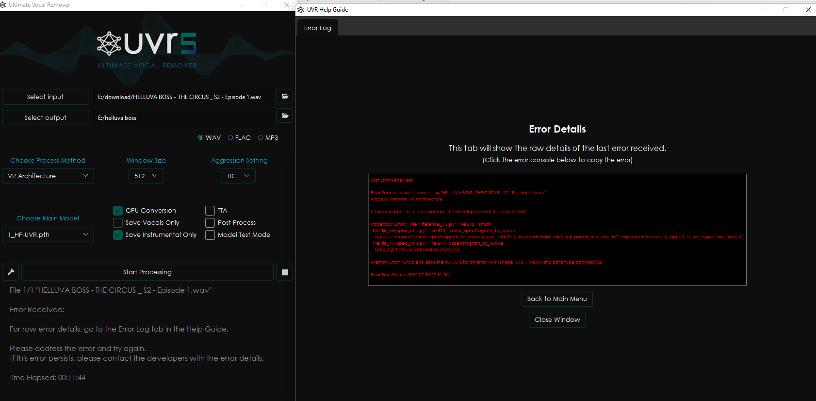 Vr architecture error · Issue #244 · Anjok07/ultimatevocalremovergui ...