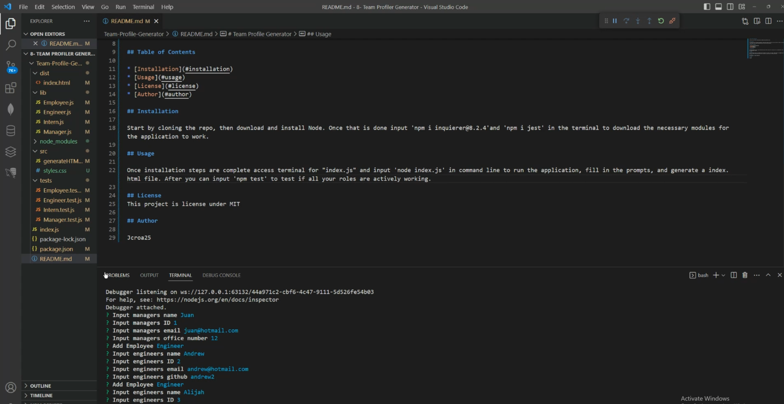 GitHub - Jcroa25/Team-Profile-Generator