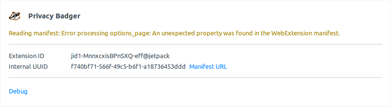 Unexpected property in manifest warning in Firefox about options_page · Issue #1774 · EFForg ...