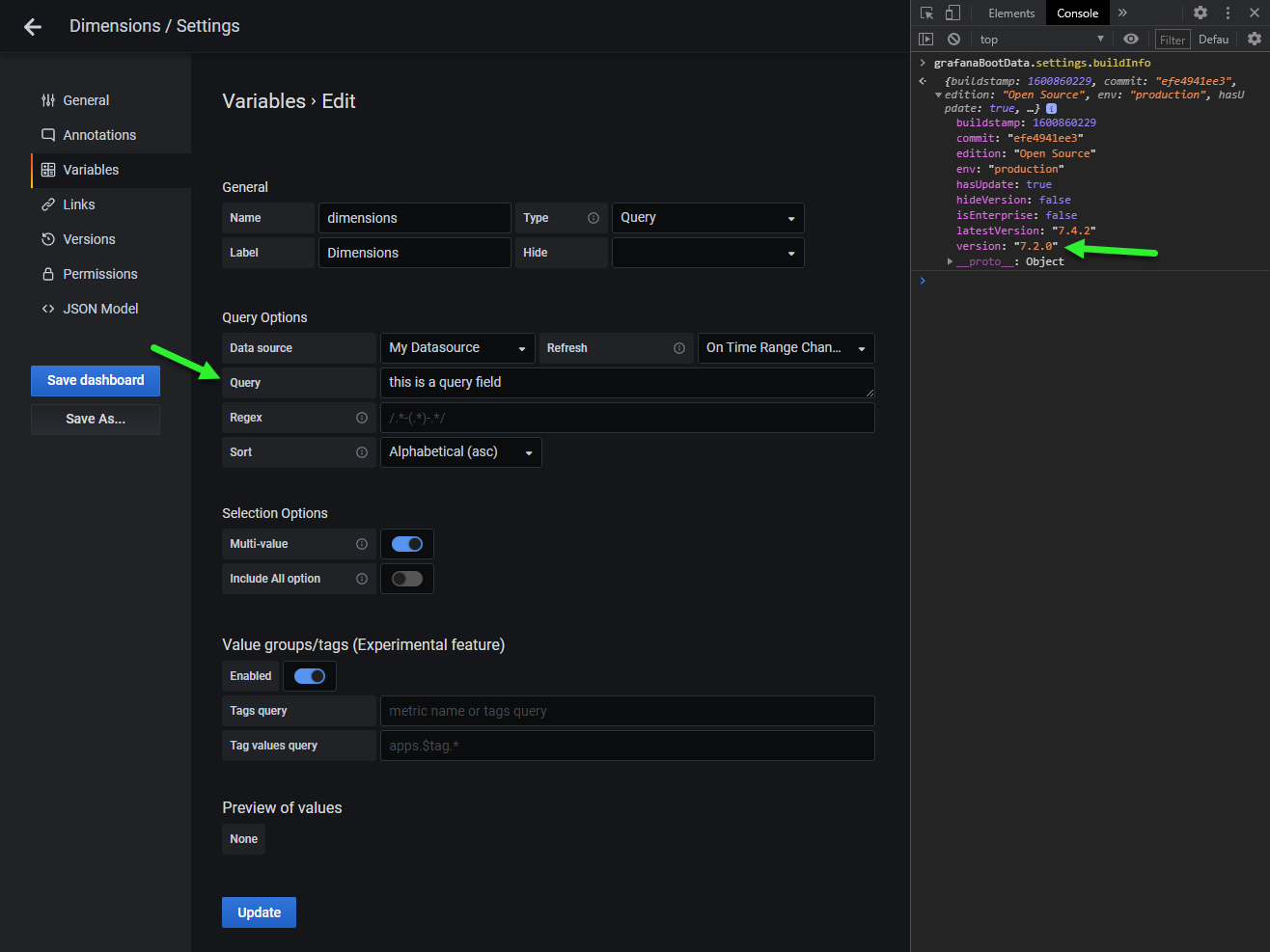 [Grafana 7.4.2] Dashboard variable of type "Query": Query field not visible · Issue #31353 ...