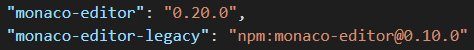 Can't resolve 'monaco-editor/esm/vs/editor/editor.api' (when using different Monaco versions in ...