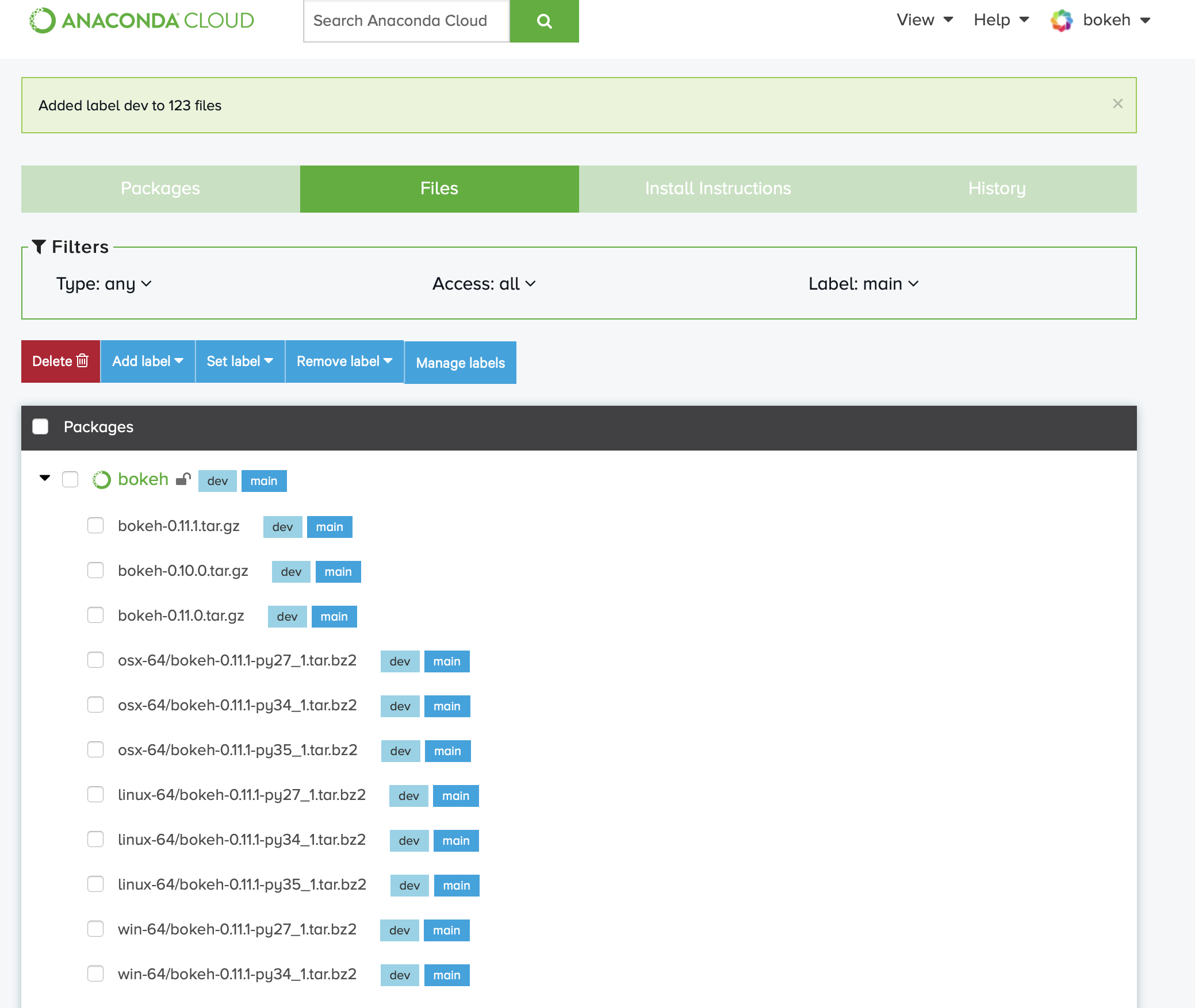 Uploading actual releases to conda bokeh/label/dev · Issue #8874 · bokeh/bokeh · GitHub