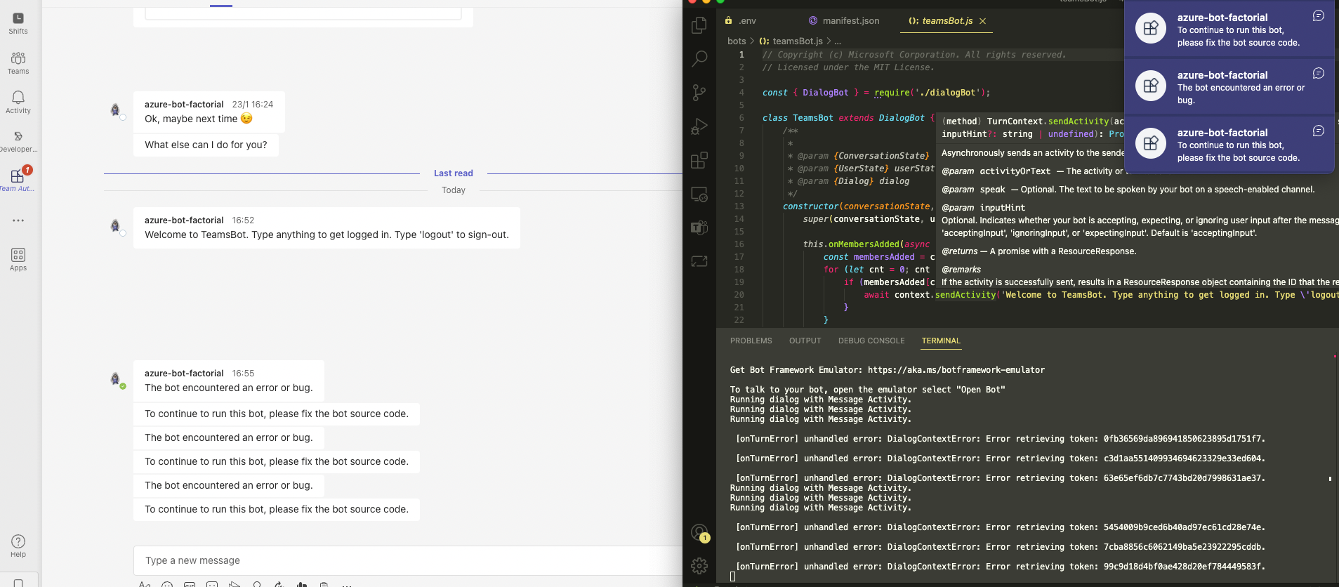 [OAuthPrompt] The call to https://api.botframework.com/api/usertoken/GetToken returns a 500 ...