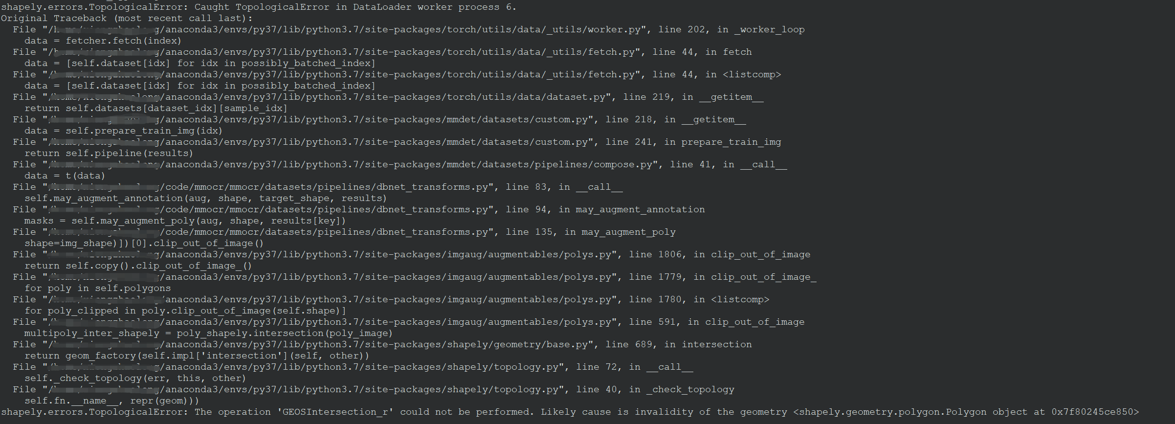 shapely.errors.TopologicalError when training art data · Issue #1104 · open-mmlab/mmocr · GitHub