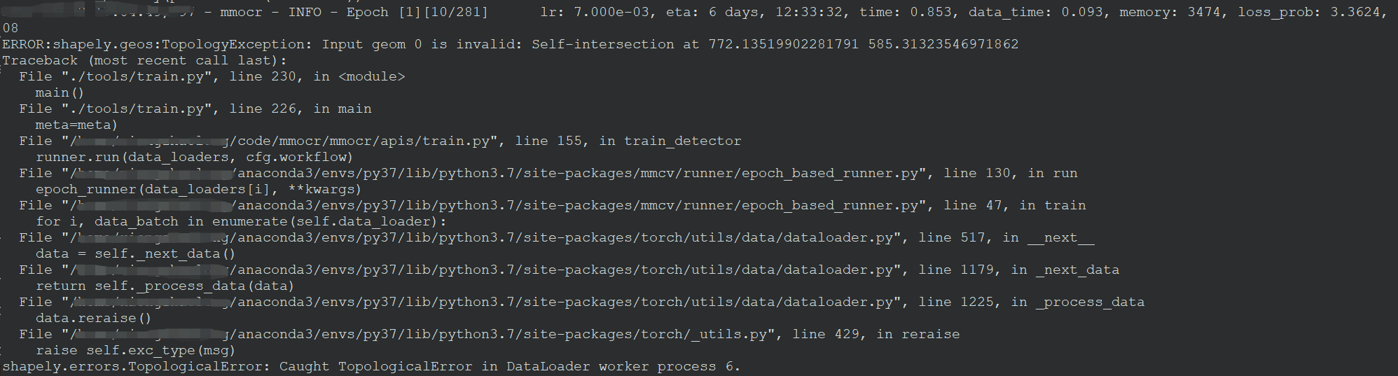 shapely.errors.TopologicalError when training art data · Issue #1104 · open-mmlab/mmocr · GitHub