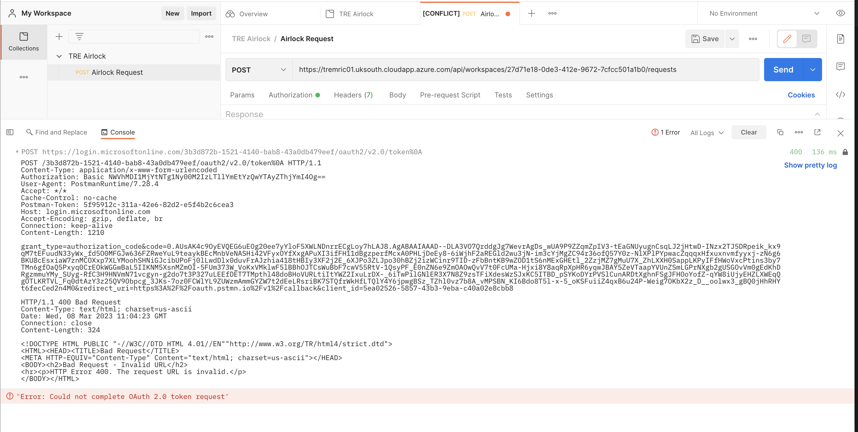 Airlock API authentication failed using Postman · Issue #3324 · microsoft/AzureTRE · GitHub