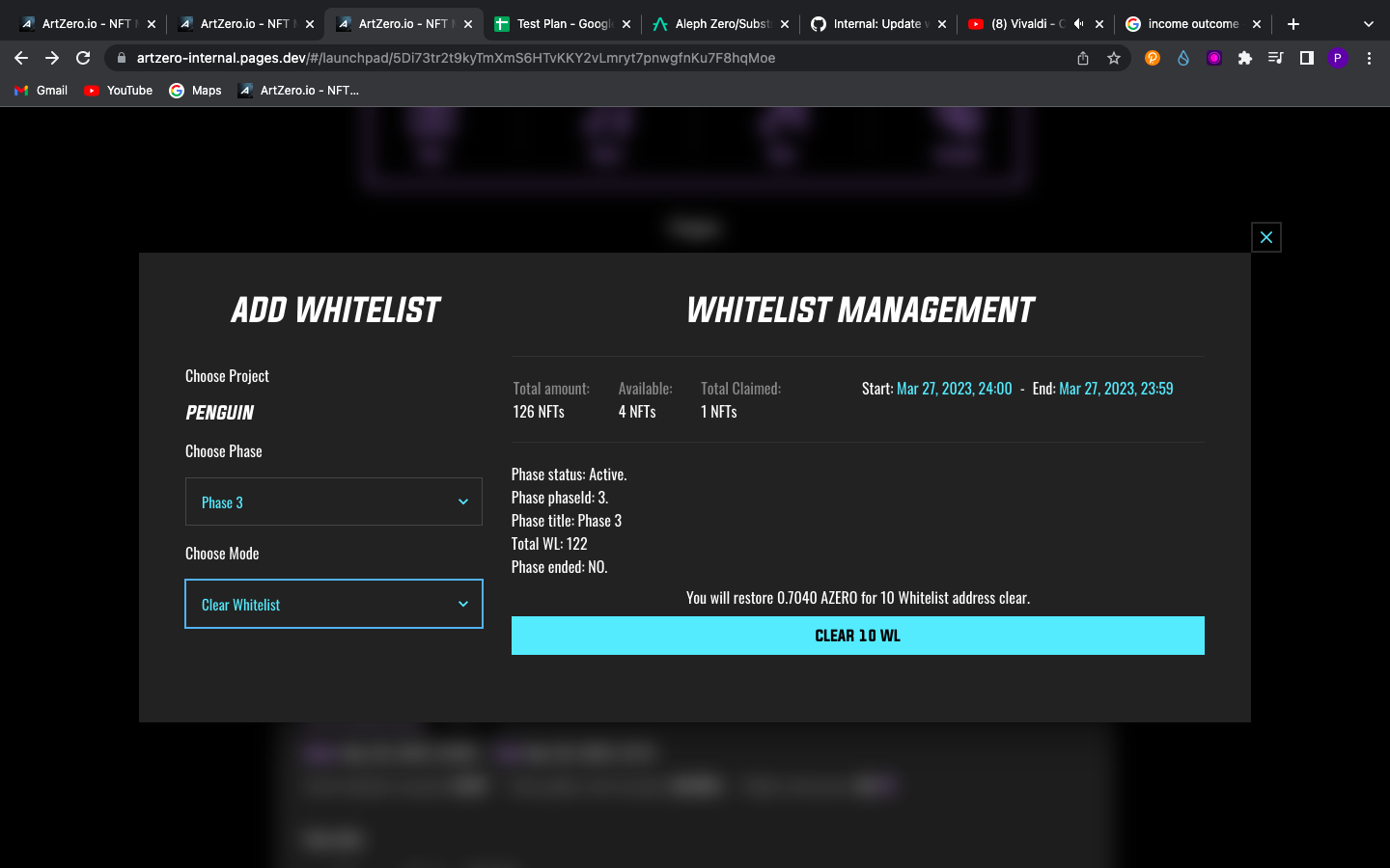 Internal: clear whitelist: clear 0.7 cho 10 whitelist chắc là số sai · Issue #262 · ArtZero-io ...