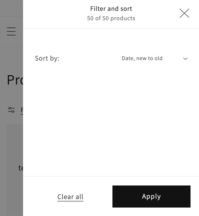 Mobile view uses "Filter and sort" wording when filters are disabled ...