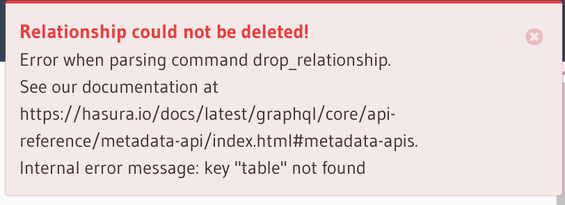 "Relationship could not be deleted!" · Issue #9713 · hasura/graphql-engine · GitHub