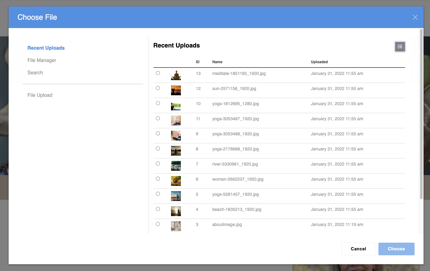 V9 - File Selector dialog missing previous useful information · Issue #10287 · concretecms ...