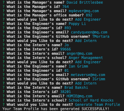 GitHub - TMortara/Team-Profile-Generator: Using Node.js managers can add basic information and ...