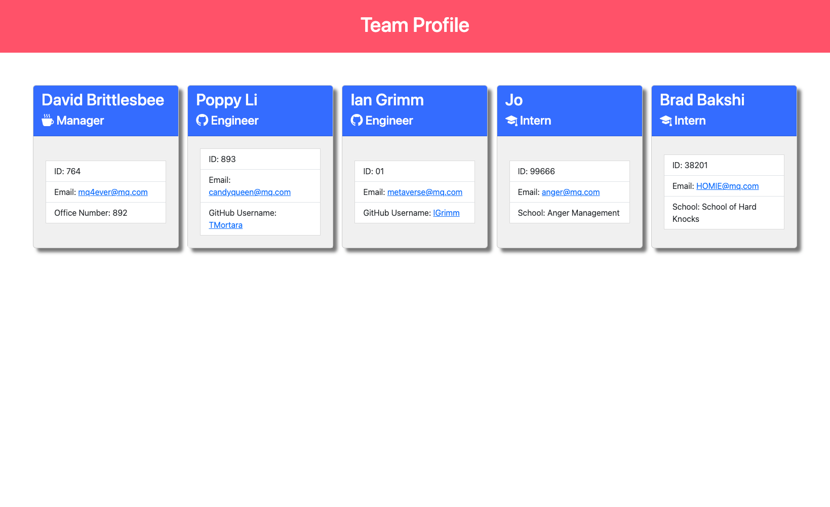 GitHub - TMortara/Team-Profile-Generator: Using Node.js managers can add basic information and ...