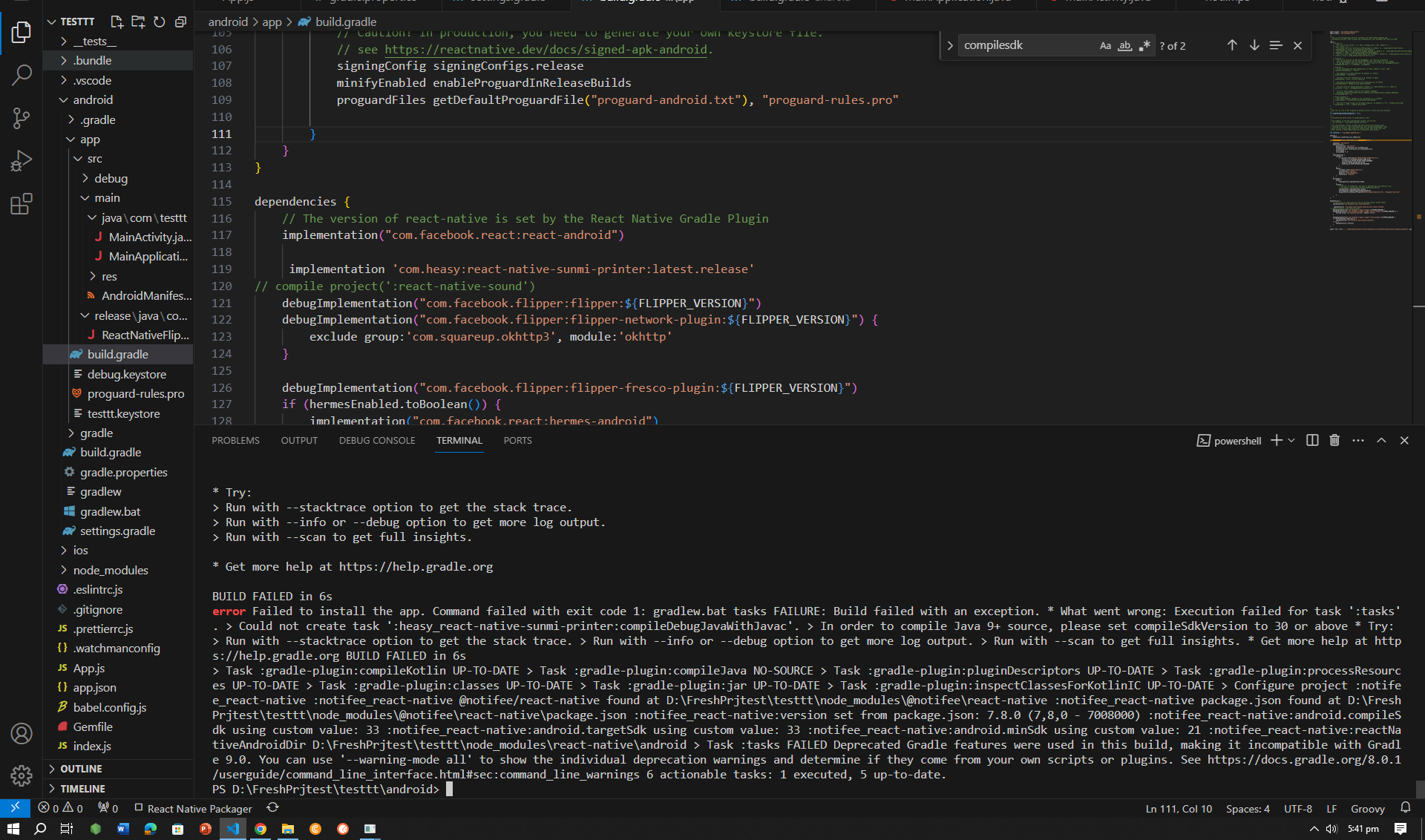Unable to build project after installing depedency please help · Issue #34 · Surile/react-native ...
