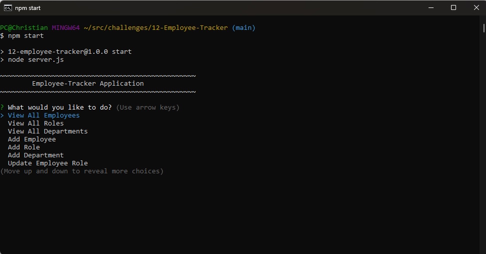 GitHub - cmempalmado/12-Employee-Tracker
