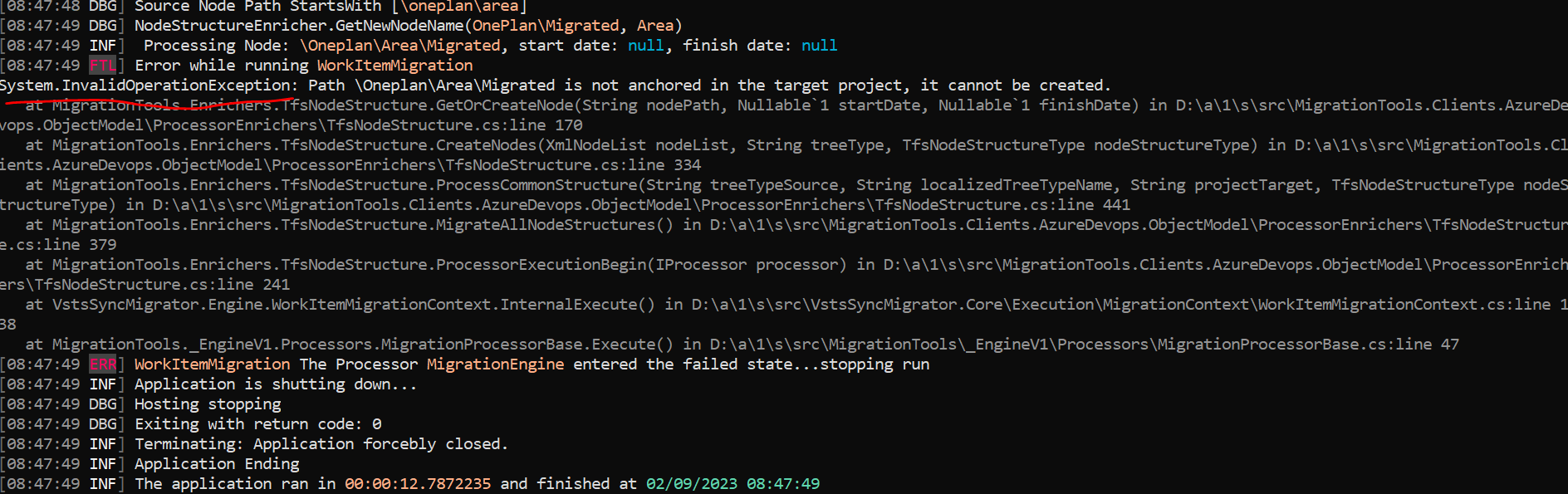 Path \Oneplan\Area\Migrated is not anchored in the target project, it cannot be created · Issue ...
