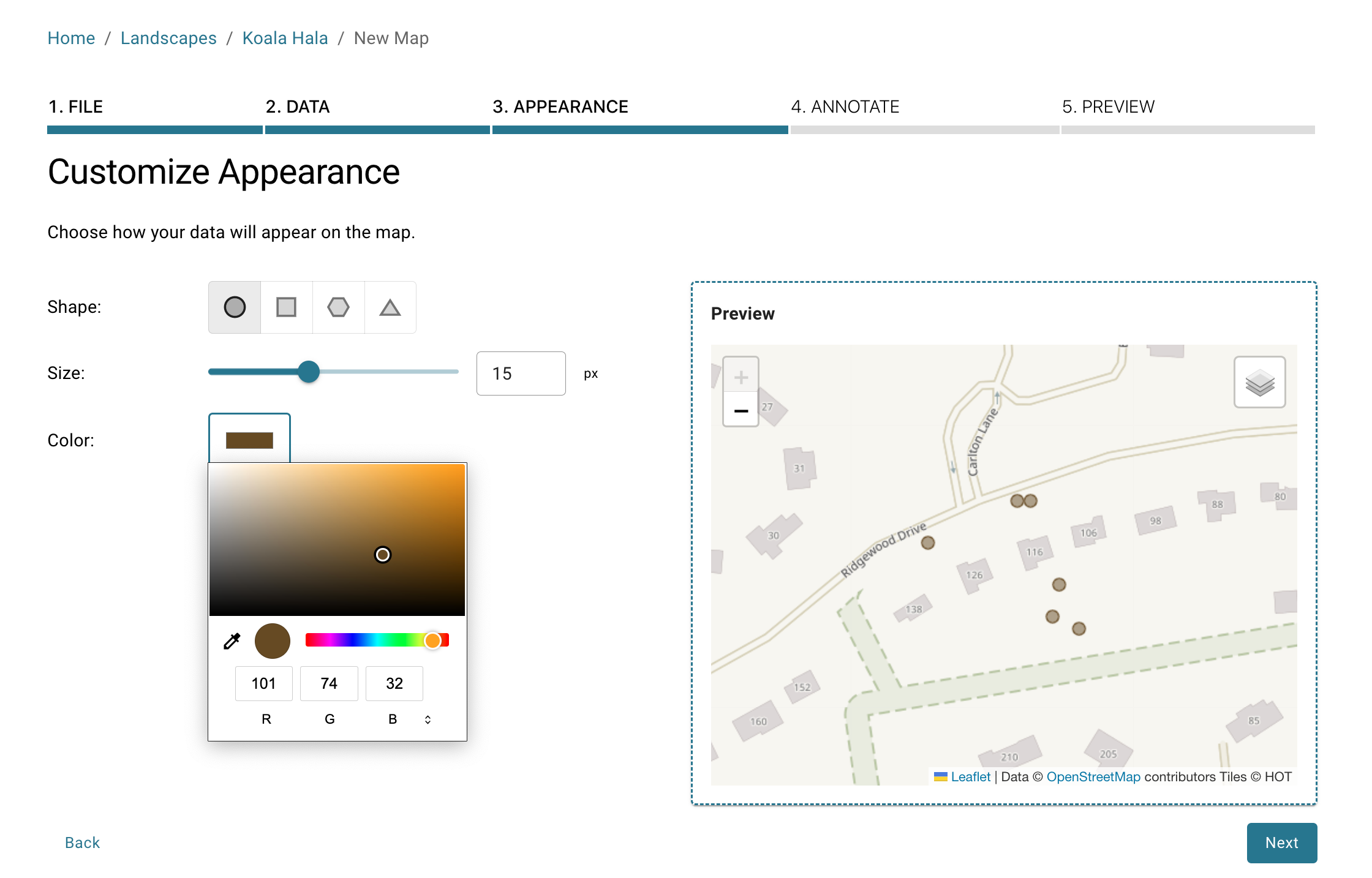 Color picker persists after selecting a color for data points · Issue #547 · techmatters/terraso ...