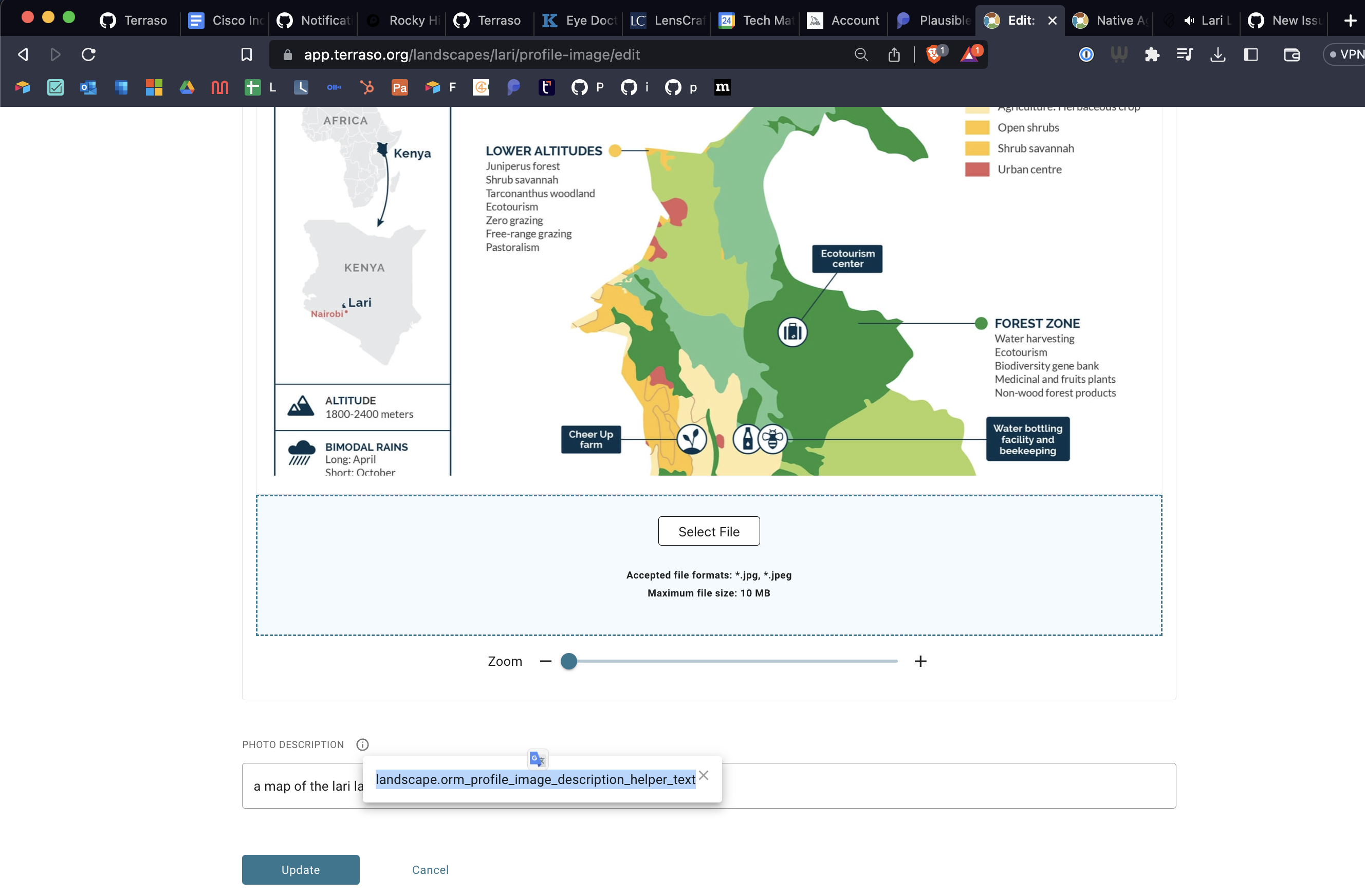 Helper text for photo description in landscape profile shows code block instead of human ...