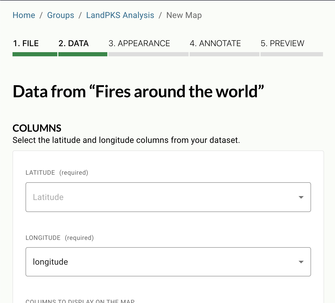 Bug - In step 1 of data maps, latitude dropdown does not pre-select correct column from dataset ...