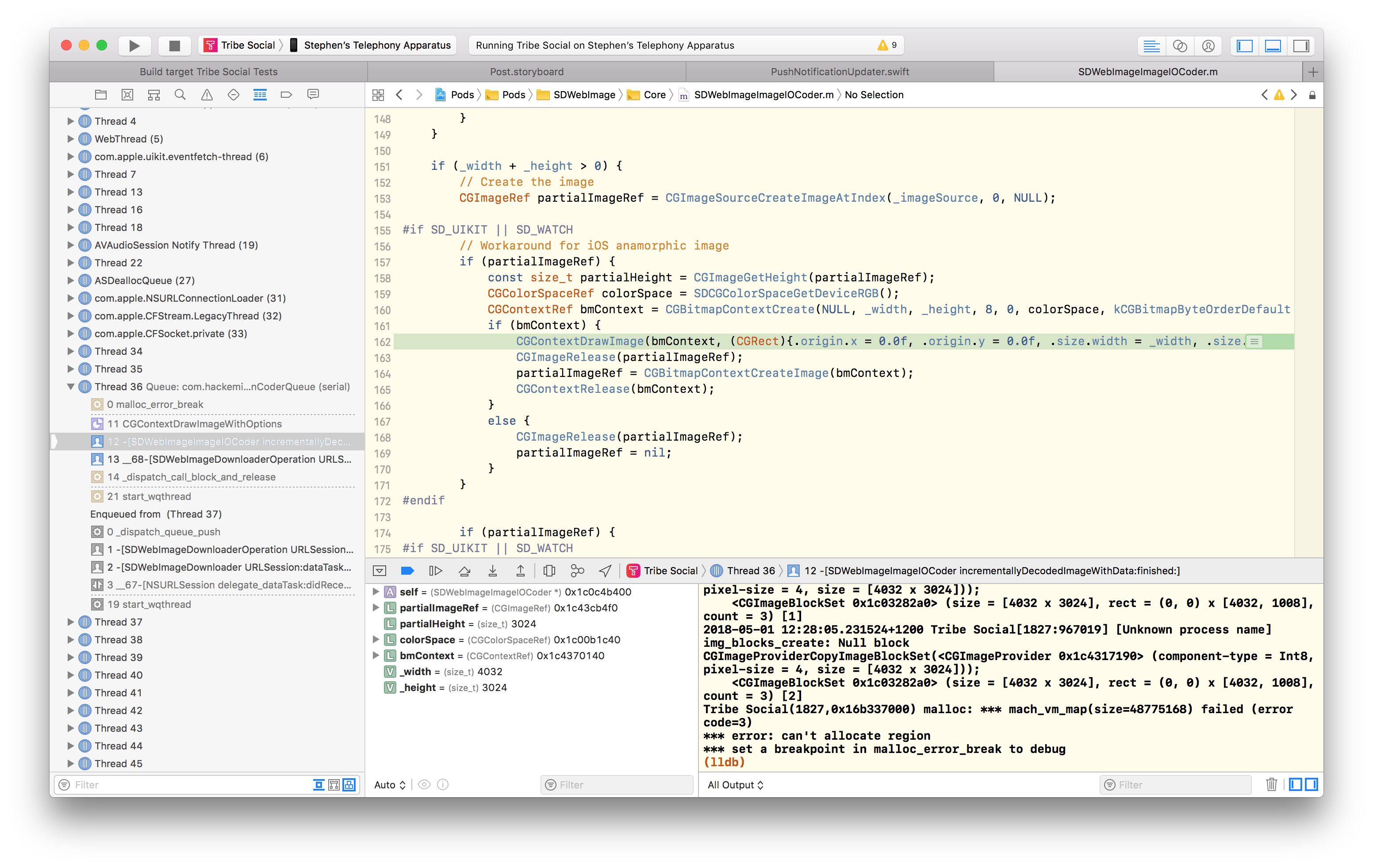 error: can't allocate region · Issue #2309 · SDWebImage/SDWebImage · GitHub