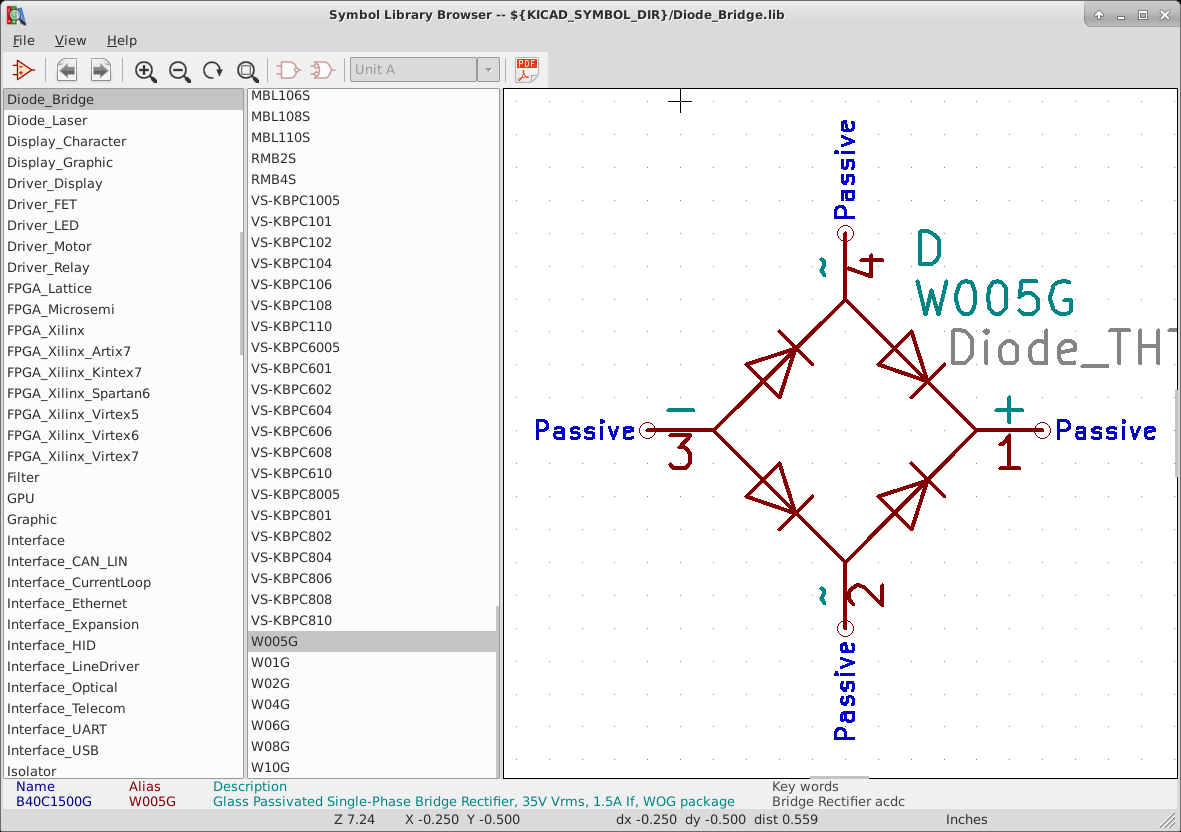 incorrect pinout for Diode_Bridge:W005G · Issue #1440 · KiCad/kicad-symbols · GitHub