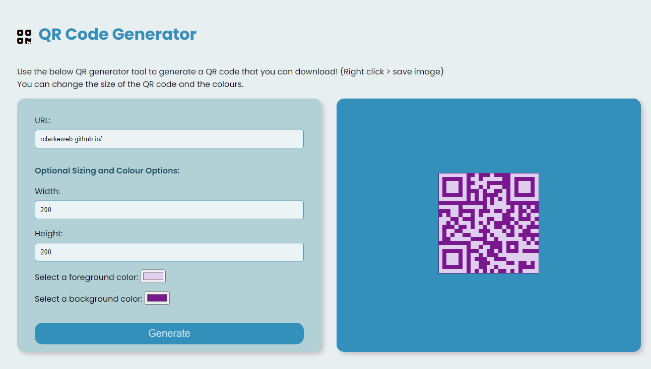GitHub - Rclarkeweb/qr-code-generator: Using the goqr.me api to allow ...