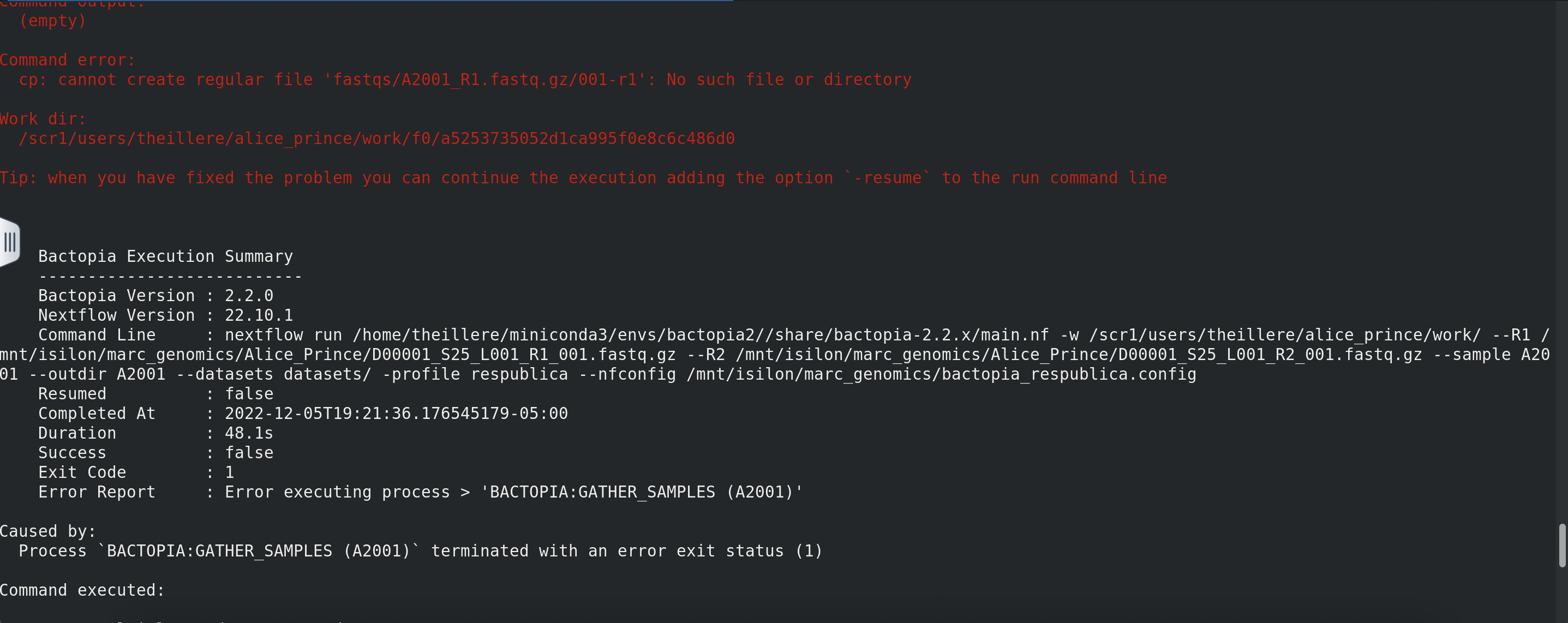 [question] Command Error: cp: cannot create regular file · Issue #379 · bactopia/bactopia · GitHub