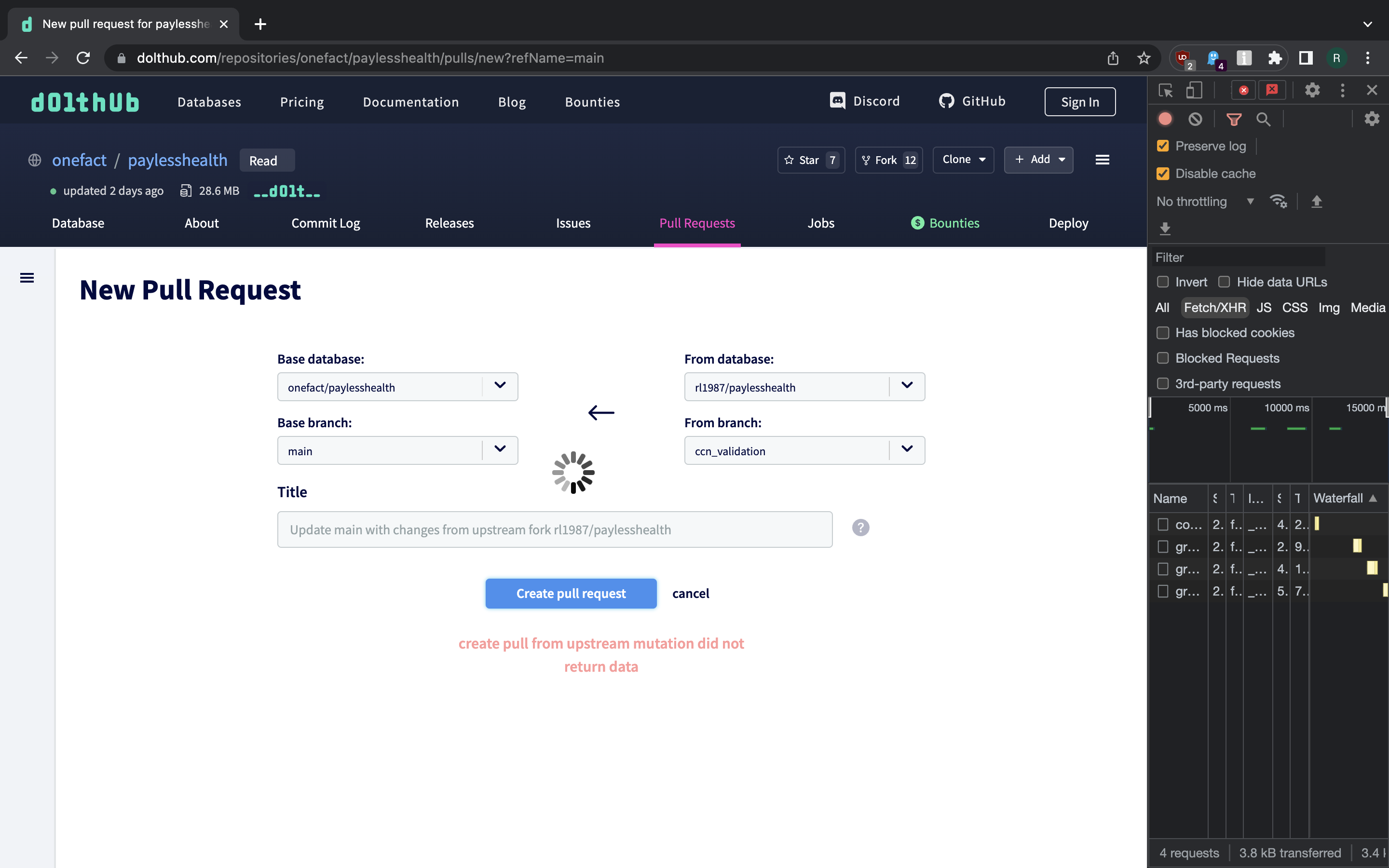 UX issue on pull request creation without a valid user session · Issue #378 · dolthub/dolthub ...