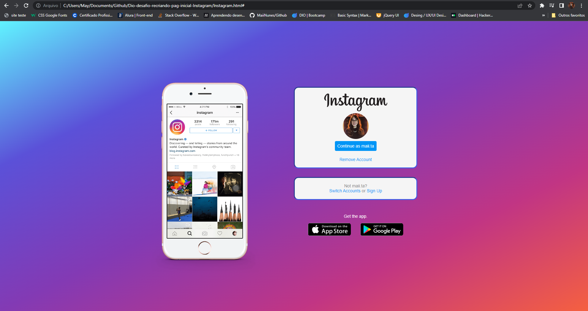 GitHub - MaiiNunes/Dio-recriando-pag-login-Insta