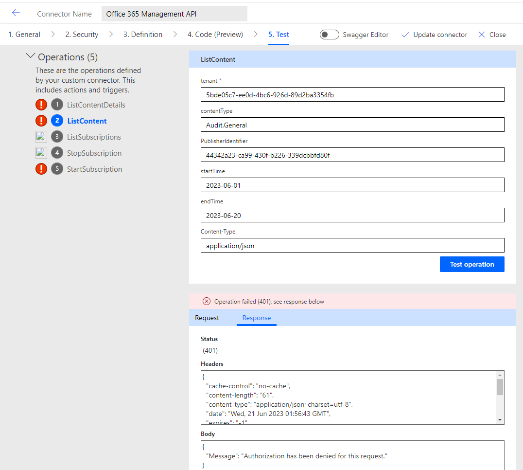 Coe Audit Logs Custom Connector Unauthorized · Issue 5917 