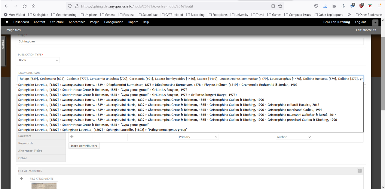 Error in editing a Bibliography element - sphingidae.myspecies.info/node/16939 - Ian Kitching ...