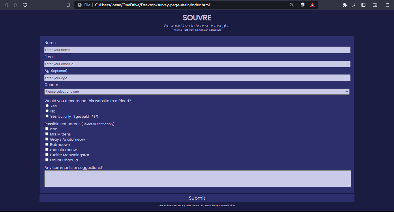 GitHub - anjoesnambadan/survey-page: Project in Responsive Web Design Certification